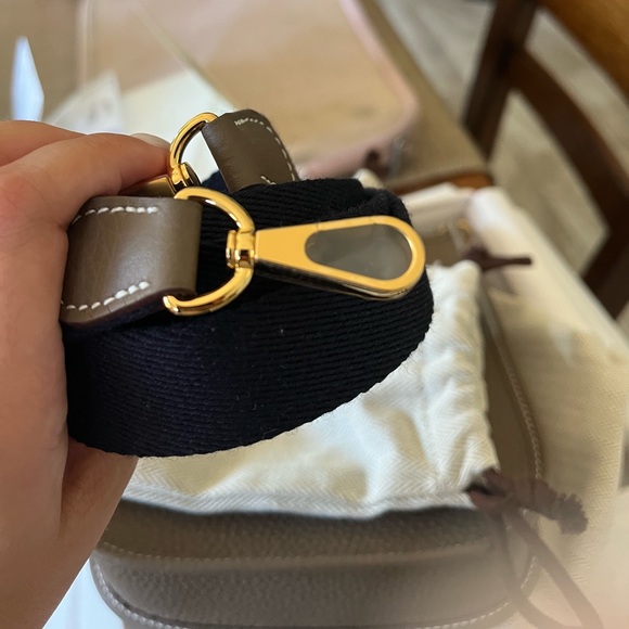 Hermes | Bags | Hermes Evelyn Tpm Etoupe Color With Navy Blue Strap ...